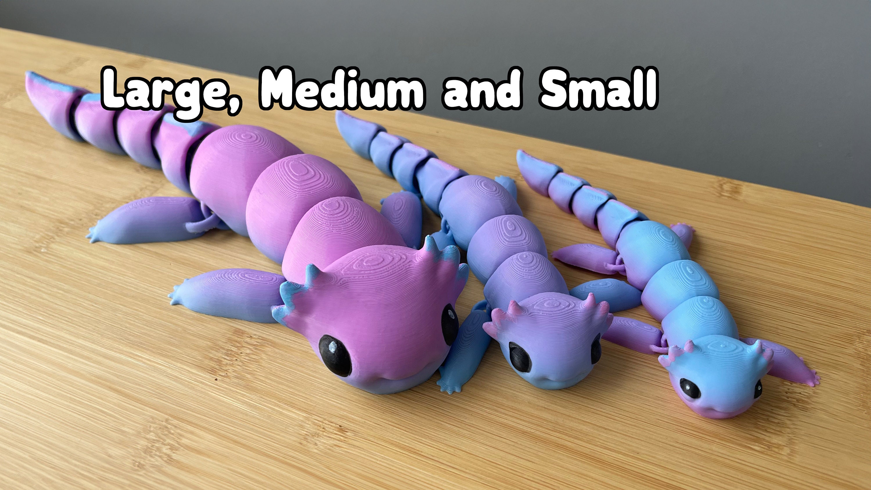 3D Printed Articulated Axolotl's Random Unicorn Gradient, 3 Sizes ...