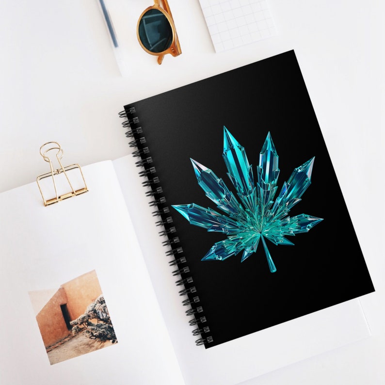 Crystal Cannabis Leaf Blue Spiral Notebook Ruled Lined Notebook 6x8 ...
