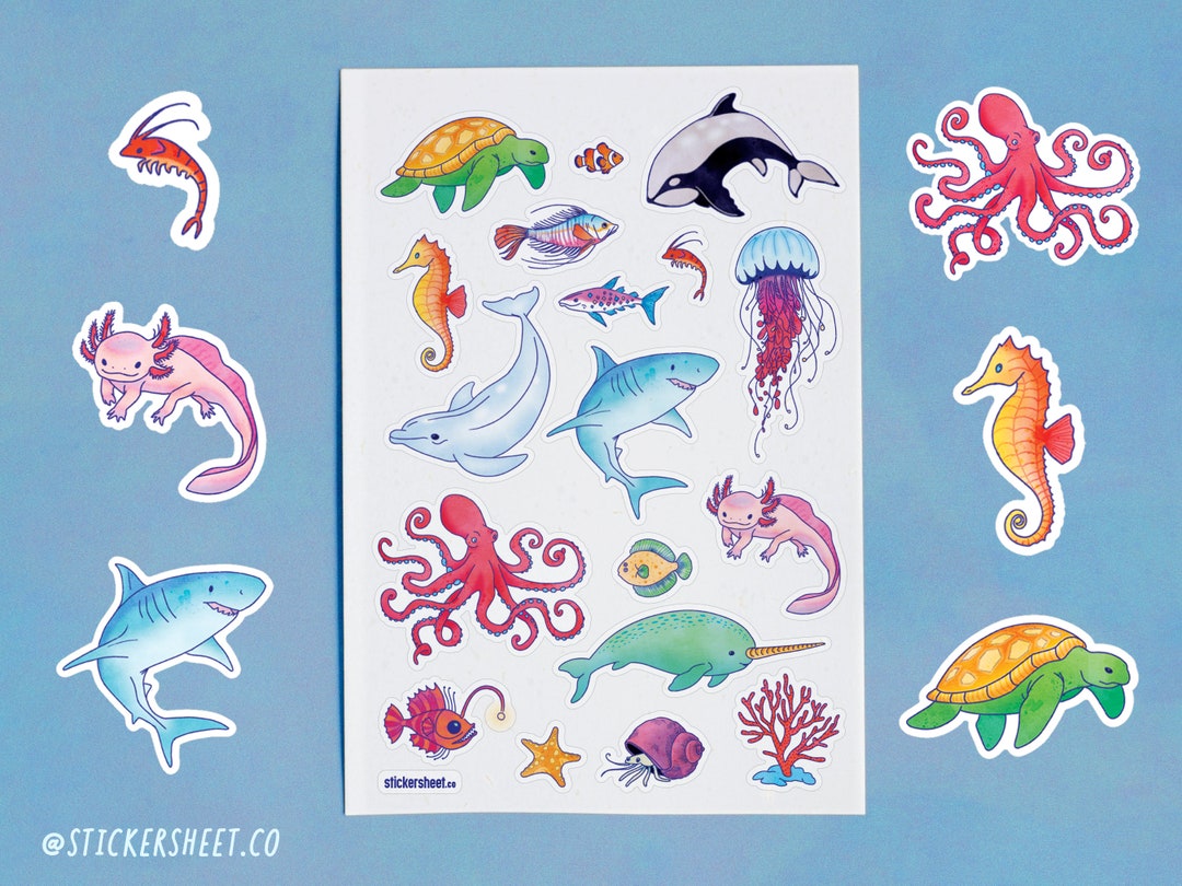 Ocean Creatures Sticker Sheet Decorative Stickers in Custom Shapes - Etsy