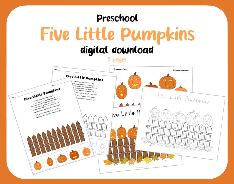 Five Little Pumpkins Activity - Etsy