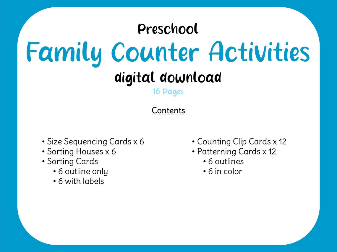 Preschool Math ~ Family Counter Activities - Etsy