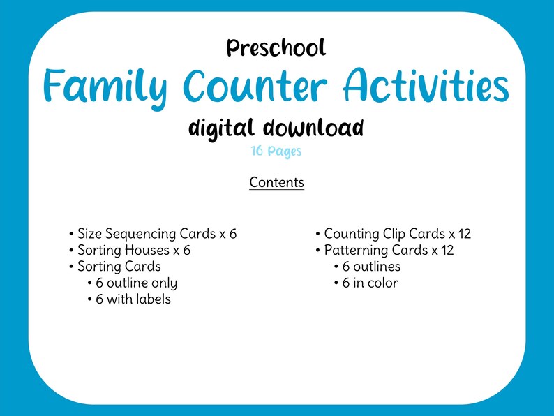 Preschool Math ~ Family Counter Activities - Etsy