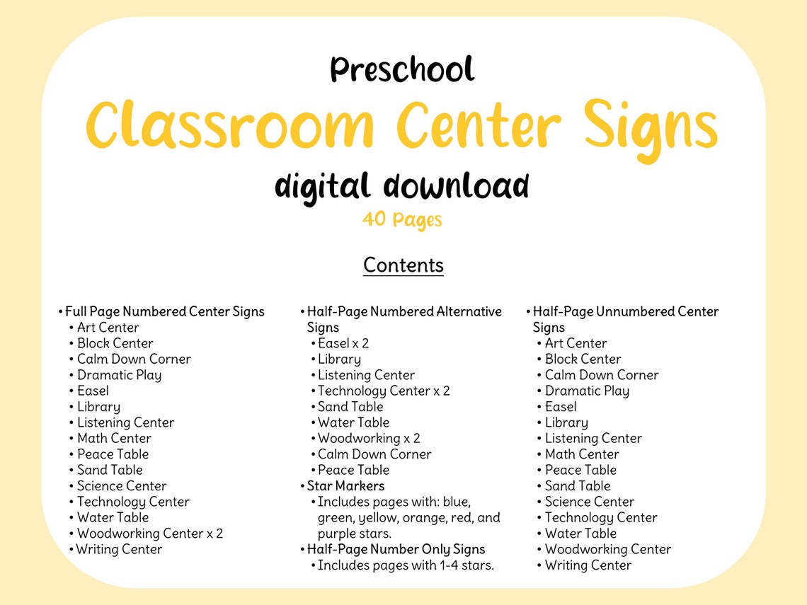 Classroom Center Signs - Etsy