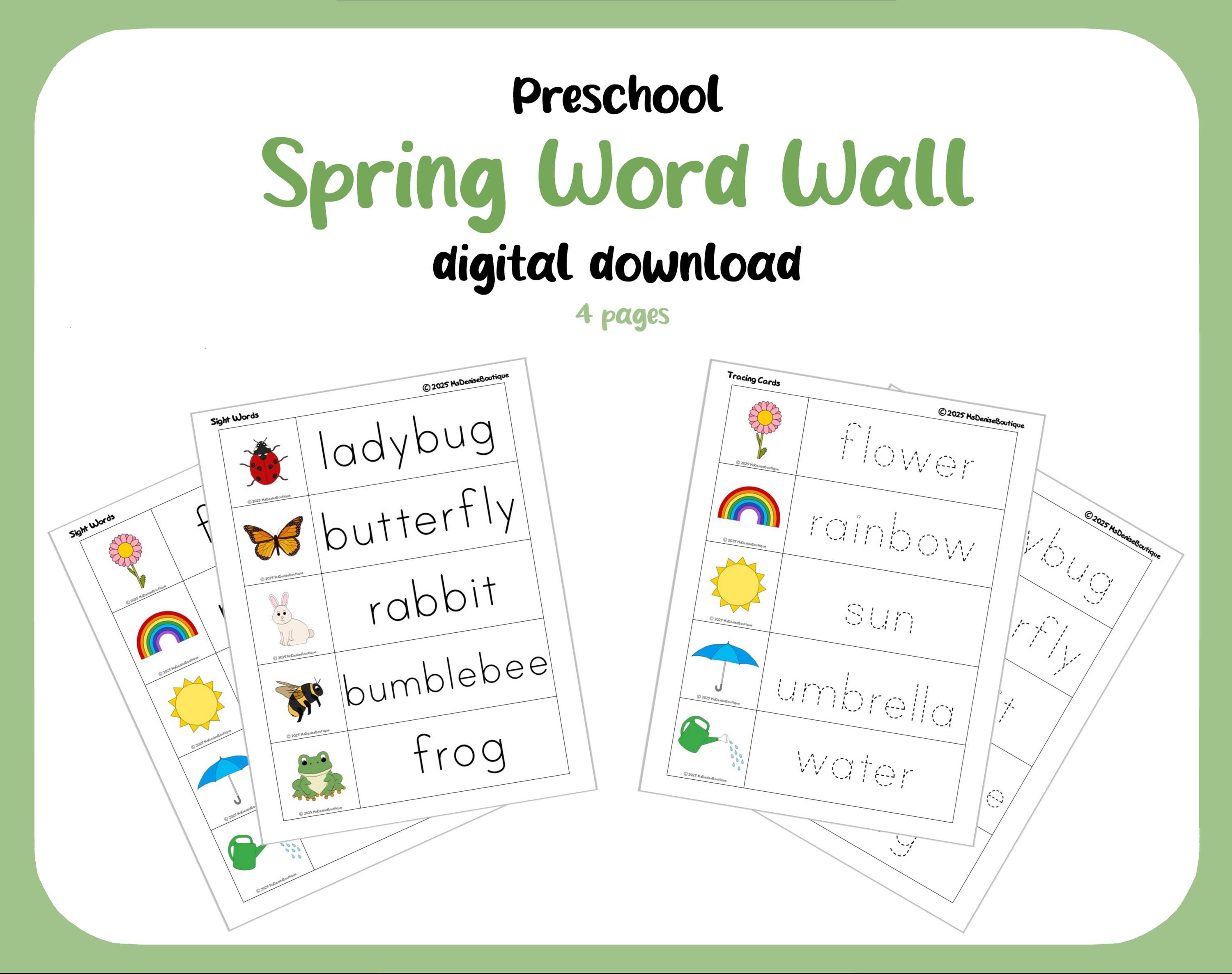 Spring Word Wall | Tracing Cards | Preschool | Literacy | - Etsy