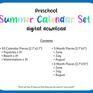 Summer Calendar Piece Set - Etsy