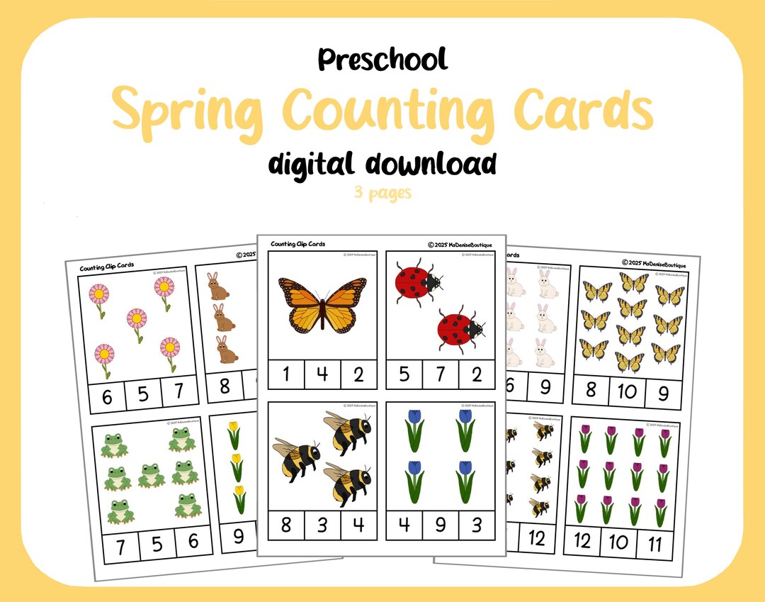 Preschool Counting Clip Cards | Mathematics | Spring | - Etsy
