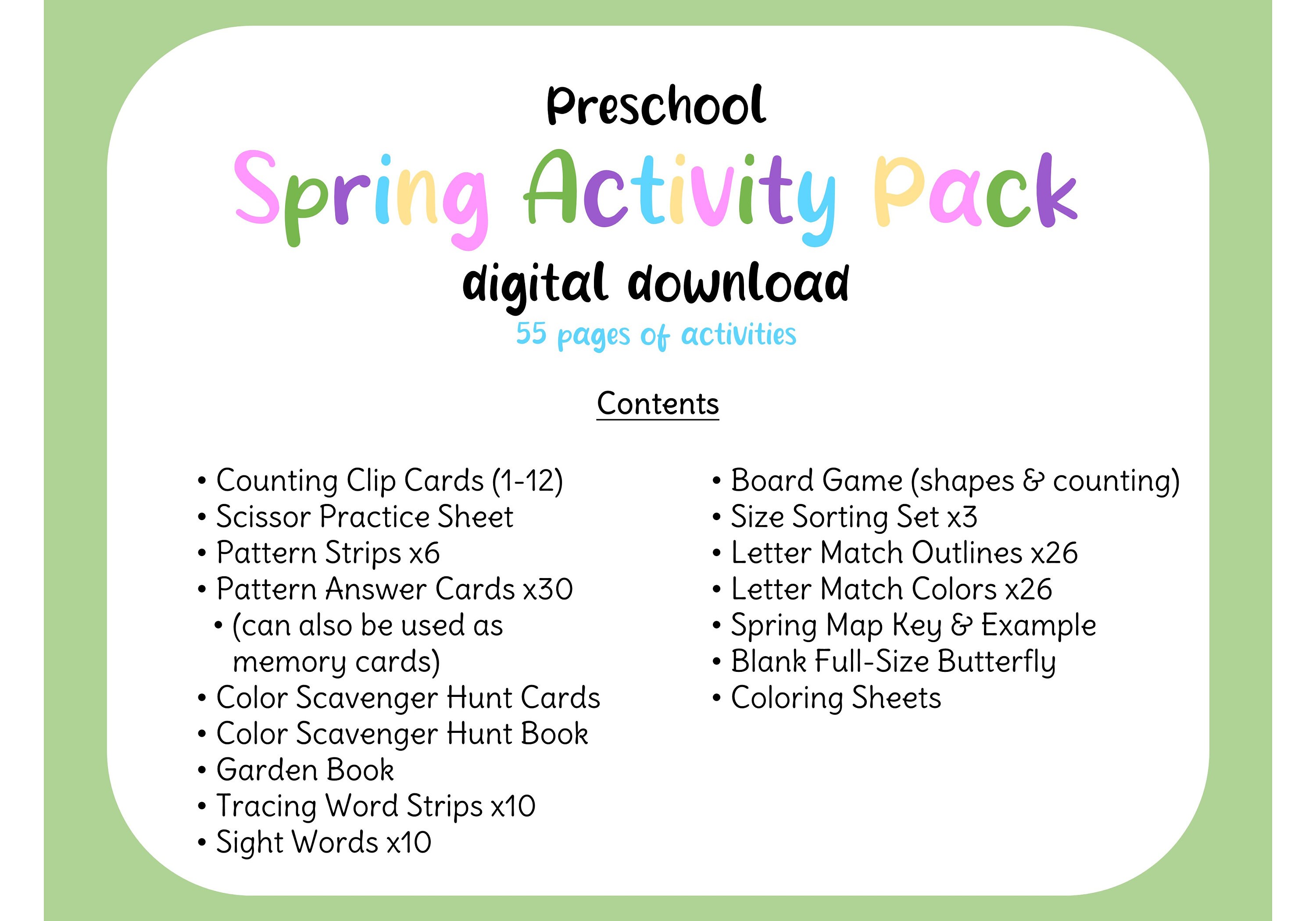 Preschool Spring Activity Pack - Etsy