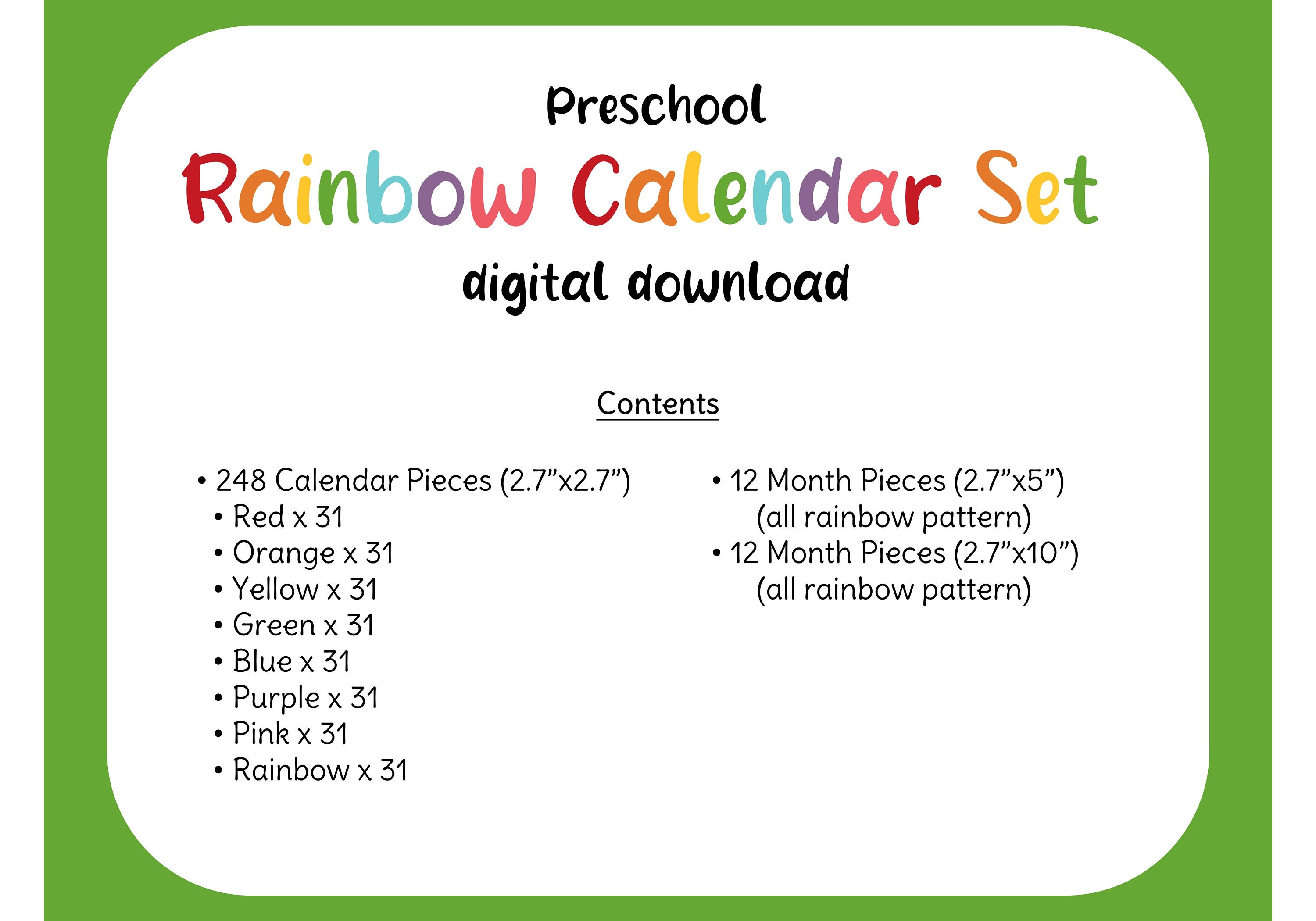 Mix N' Match Rainbow Calendar Set - Etsy