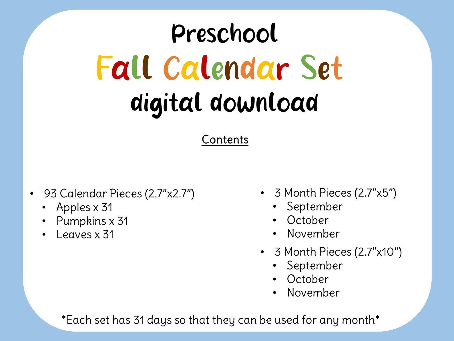 Fall Calendar Piece Set - Etsy