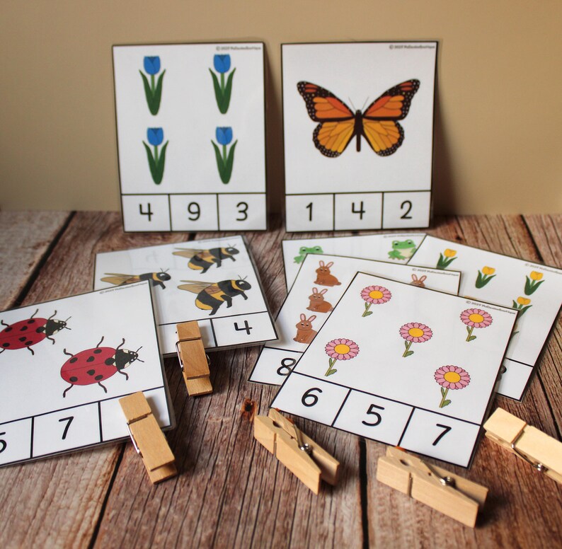 Preschool Counting Clip Cards | Mathematics | Spring | - Etsy