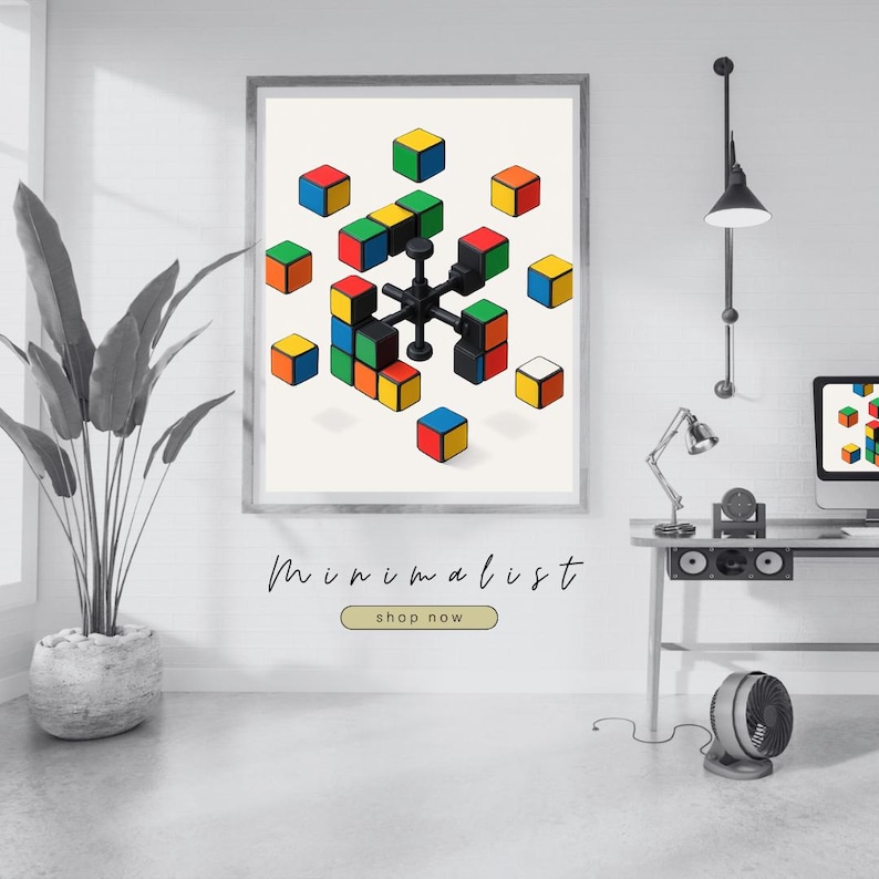 Minimalist Exploded Rubik’s Cube Wall Art – Modern Puzzle Poster for ...