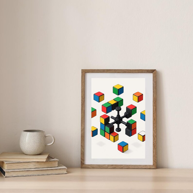 Minimalist Exploded Rubik’s Cube Wall Art – Modern Puzzle Poster for ...