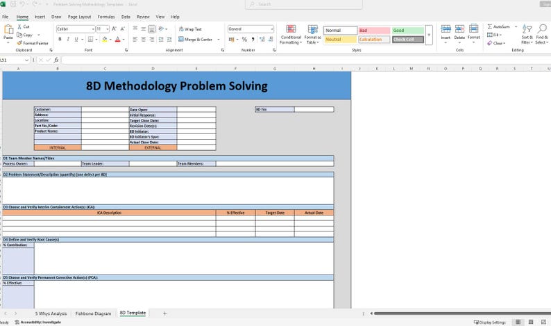 8D Problem Solving Excel Template: Root Cause Analysis Toolkit (digital Download - Etsy