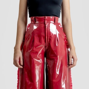 Wide Leg Flare Pants | Fringe Latex Look Pants Burgundy Red Vamp ...
