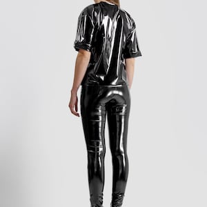 Black Latex-look T-shirt | Vegan Leather Top Tee Shirt Statement Fashion Women Clothing Bold ...