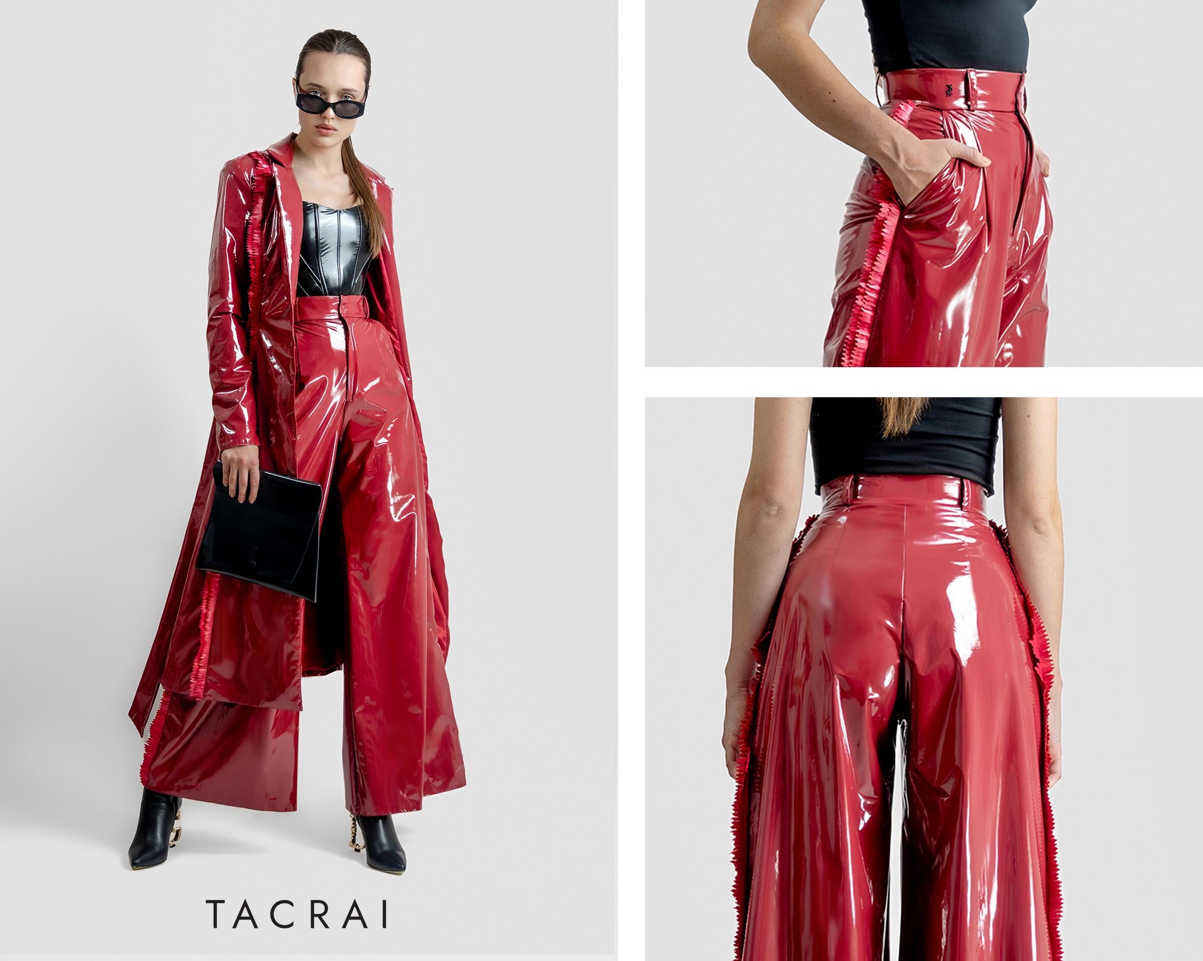 Wide Leg Flare Pants | Fringe Latex Look Pants Burgundy Red Vamp ...