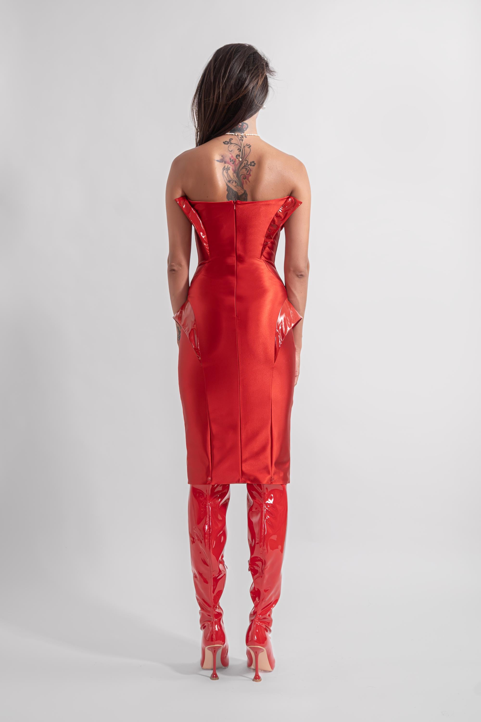 TACRAI Glossy Red Dress | Vegan Wet Look Leather Hot Cocktail Outfit ...
