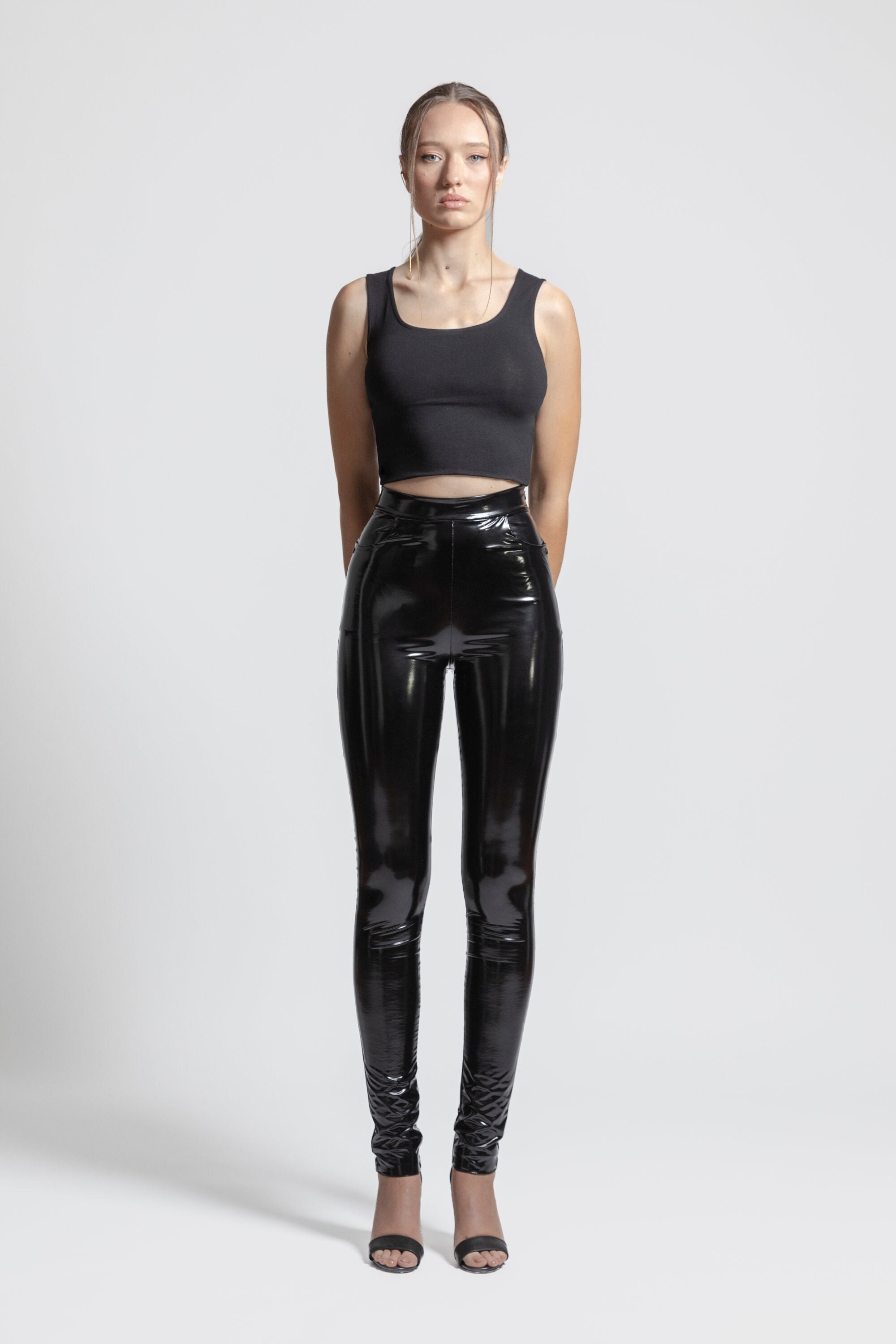 TACRAI Wet Look Black Leggings | Glossy Latex Feel Slim Fit Pants ...