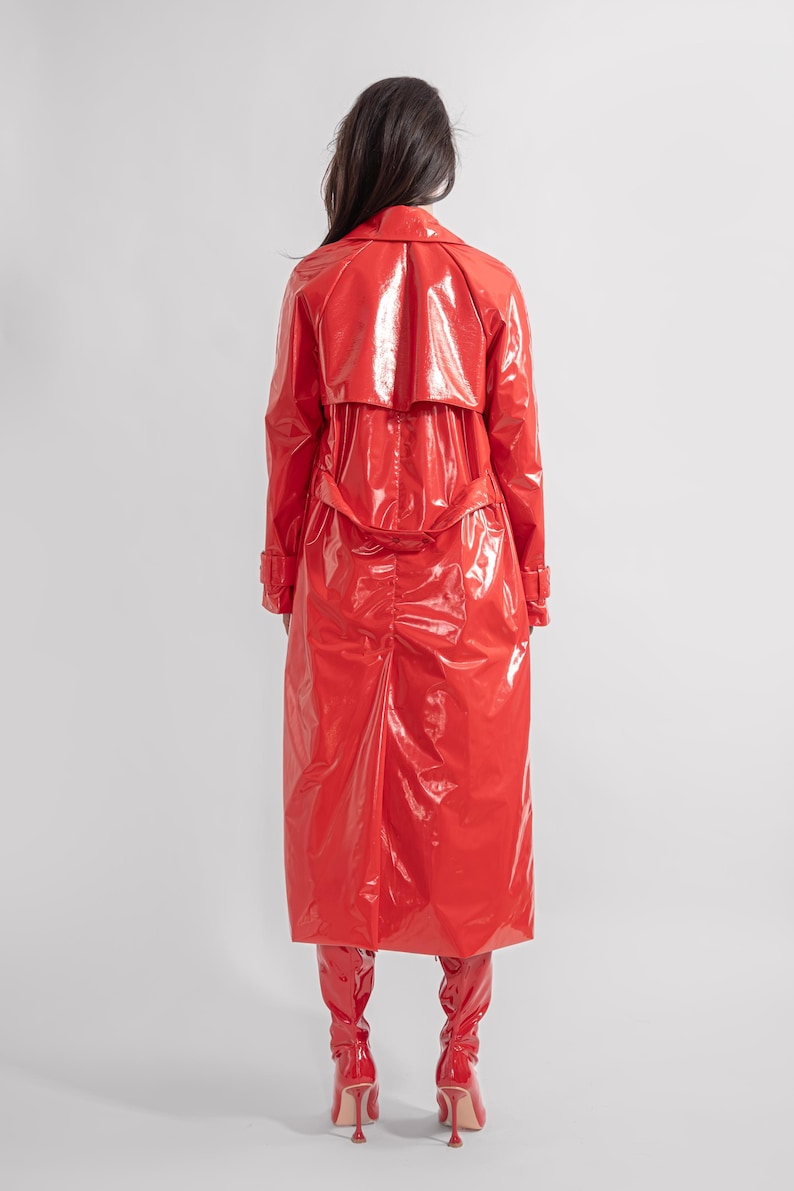 Straight Coat RED Latex Look | Classic Outwear Statement Piece Women ...