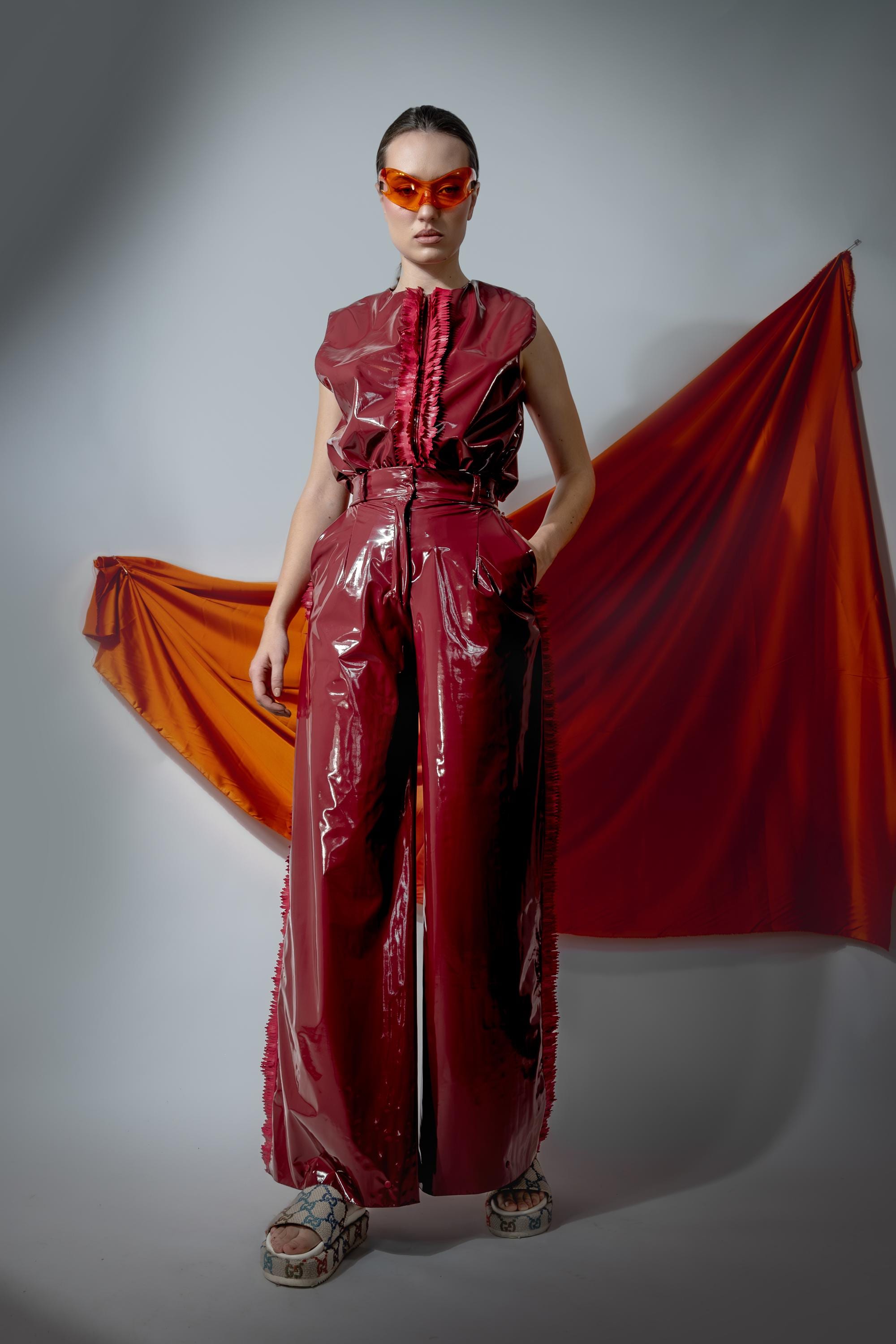 Wide Leg Flare Pants | Fringe Latex Look Pants Burgundy Red Vamp ...