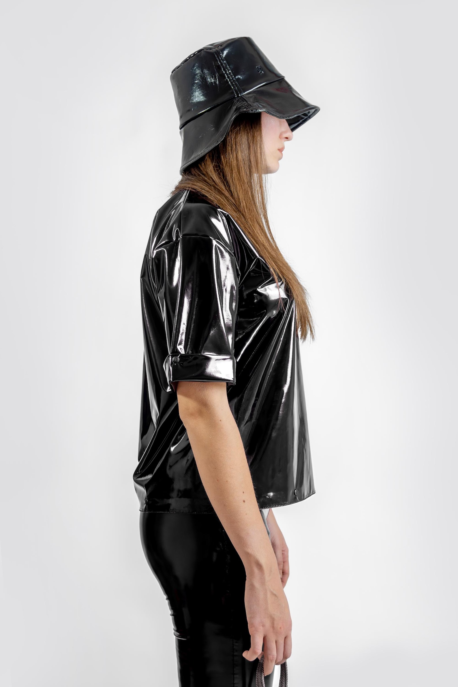 Black Latex-look T-shirt | Vegan Leather Top Tee Shirt Statement Fashion Women Clothing Bold ...