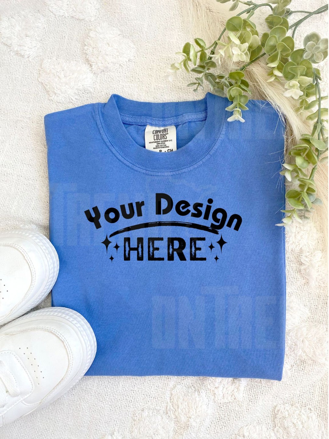1717 Comfort Colors Flo Blue Mockup Simple Blue CC Shirt Mockup Neutral ...