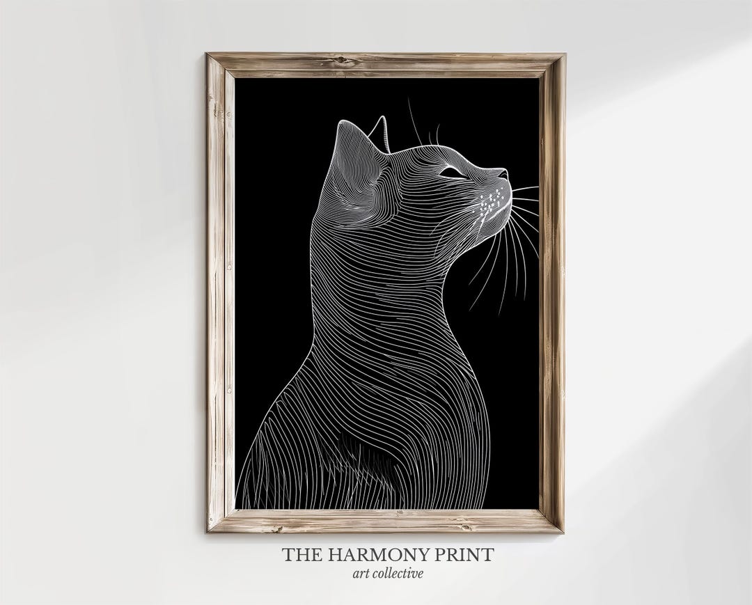Minimalist Cat Line Art Print: Modern Feline Illustration - Etsy