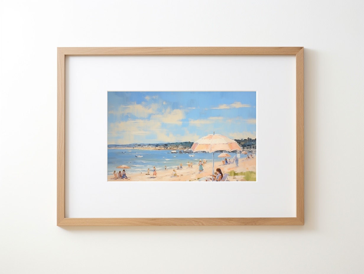 PRINTABLE Beach Scene Digital Print, Vibrant Oil Painting of Beach Day ...