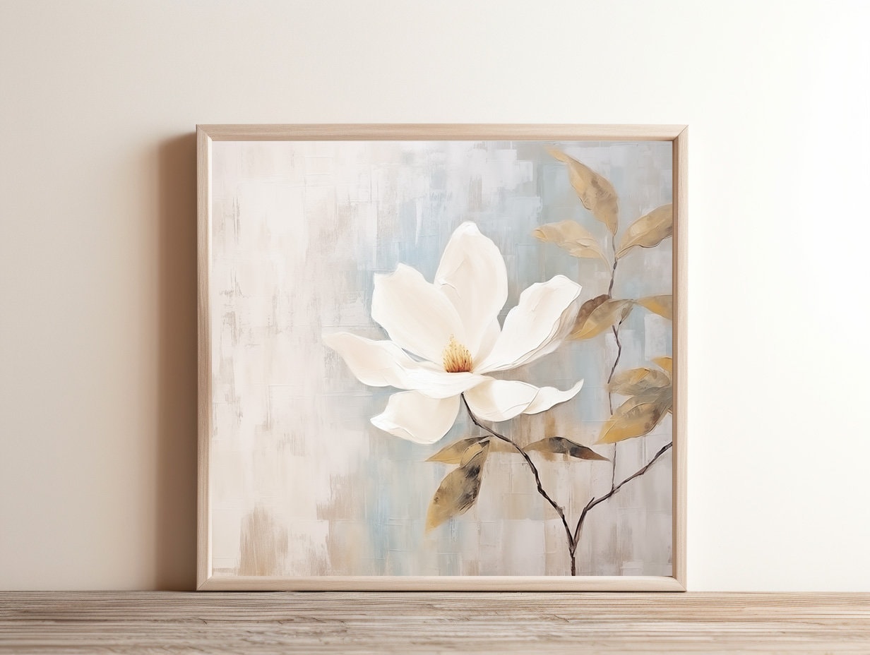 PRINTABLE White Magnolia Digital Art, Elegant Oil Painting Style Decor ...