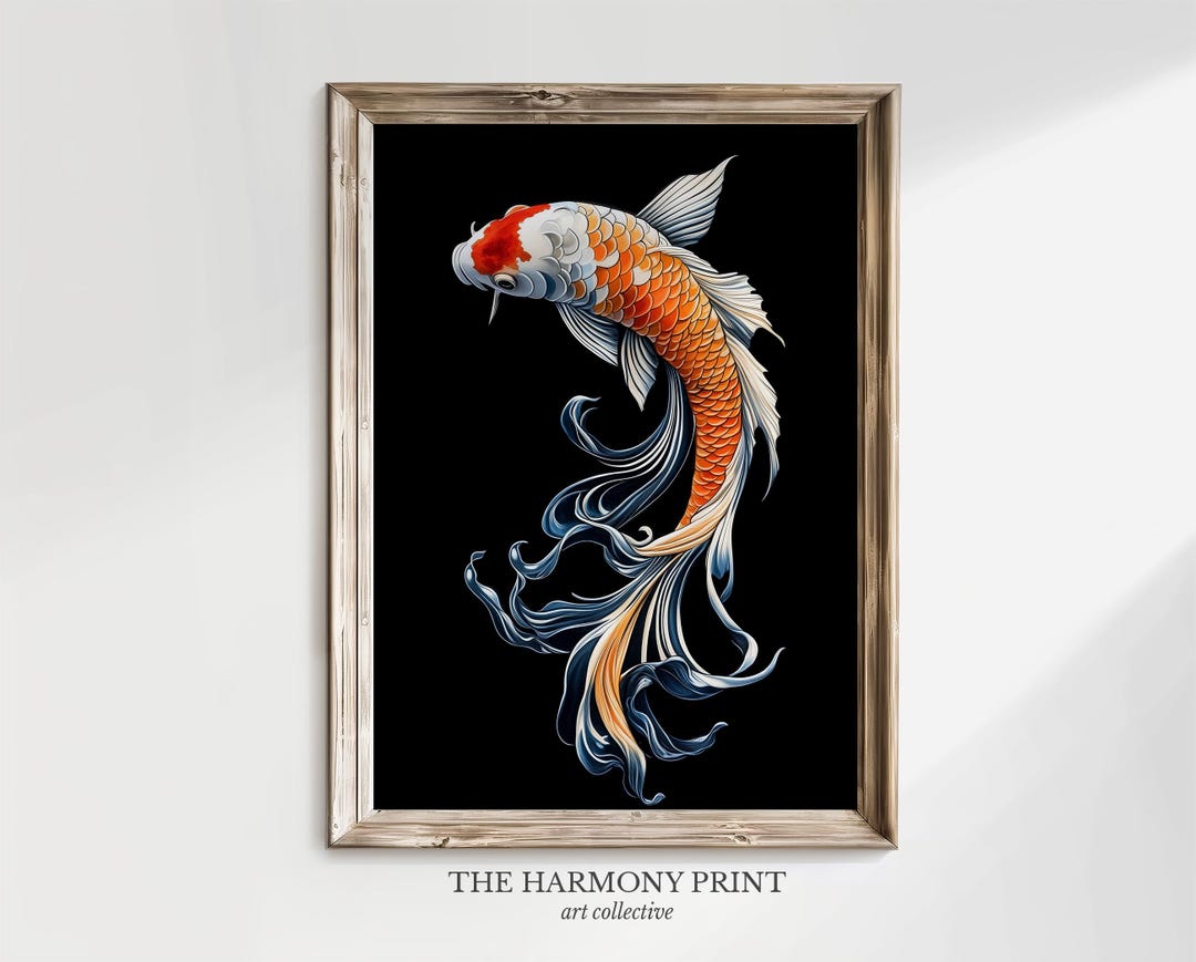 Koi Fish Art, Japanese Fish Print, Oriental Wall Art, Elegant Koi ...