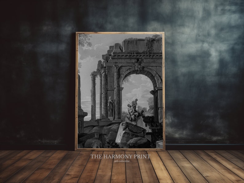 Ancient Ruins Vintage Oil Painting, Dark Aesthetics Architectural ...