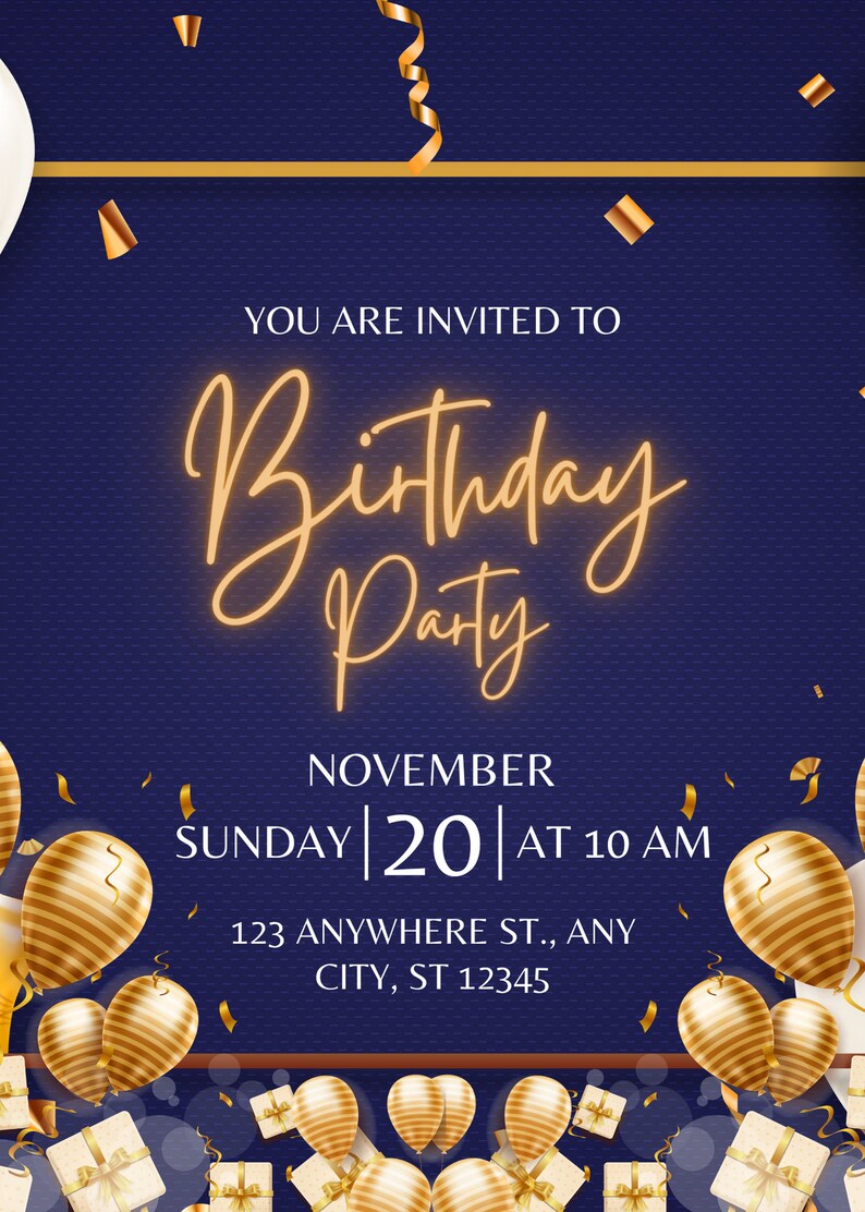 Simple Birthday Party Invitation, Customizable Party Invite, Botanical ...