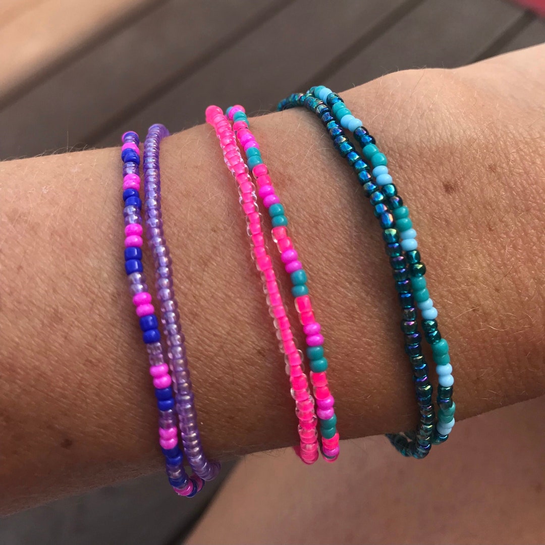 Set of 2 Glass Seed Bead Bracelets: Colorful Stackable Jewelry - Etsy UK