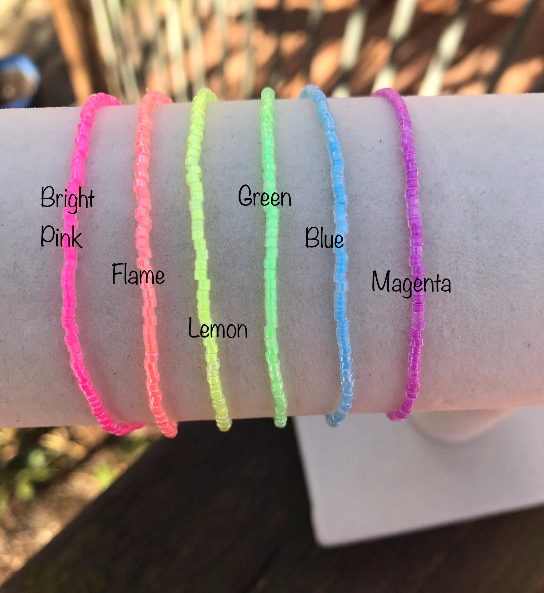 Delicate Tiny Beaded Bracelets: Luminous Colors, Neons Bright Vibrant ...