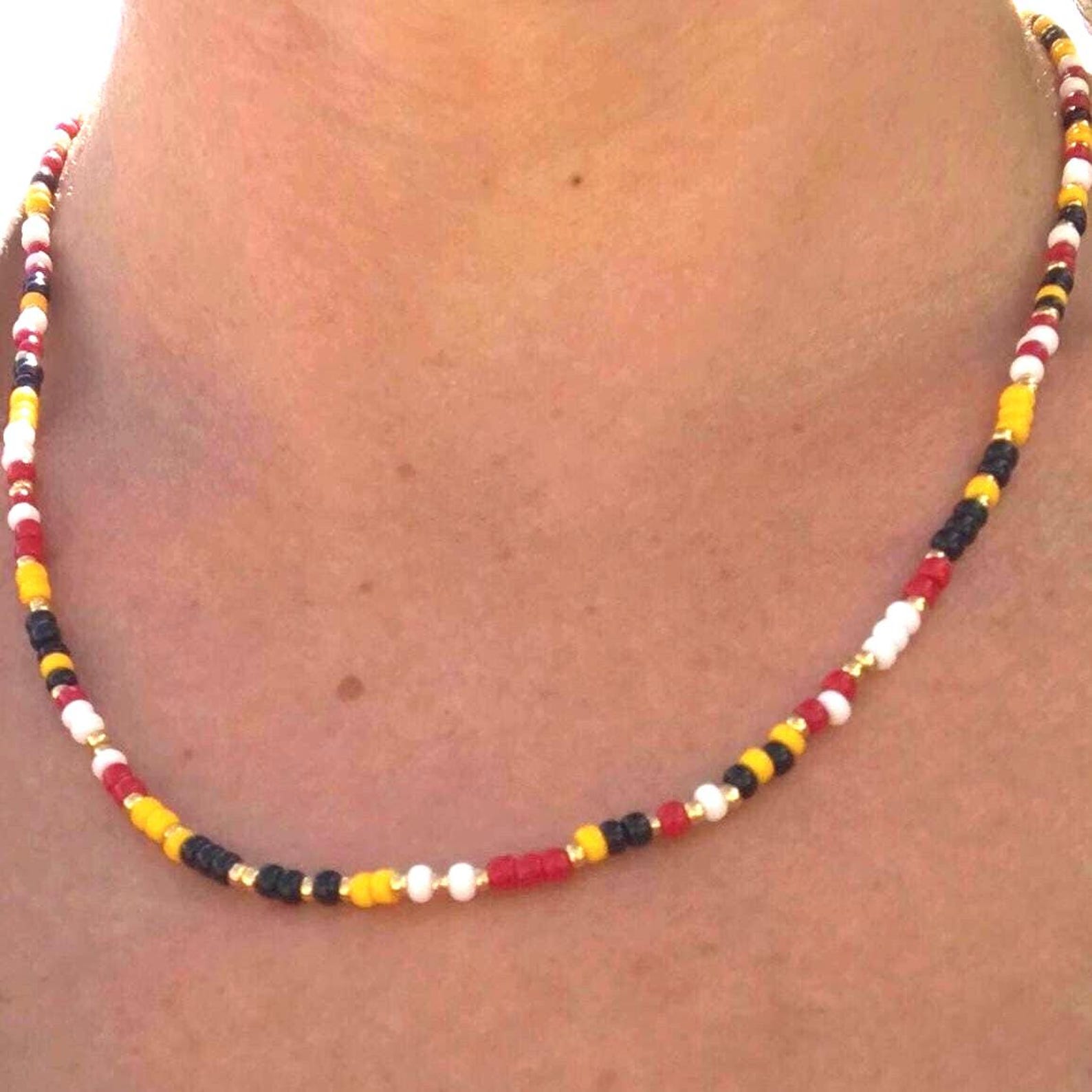 Handmade Maryland Flag Beaded Necklace: Glass Seed Beads, State Pride ...