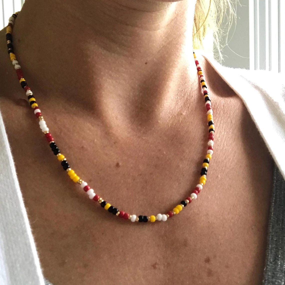 Handmade Maryland Flag Beaded Necklace: Glass Seed Beads, State Pride ...