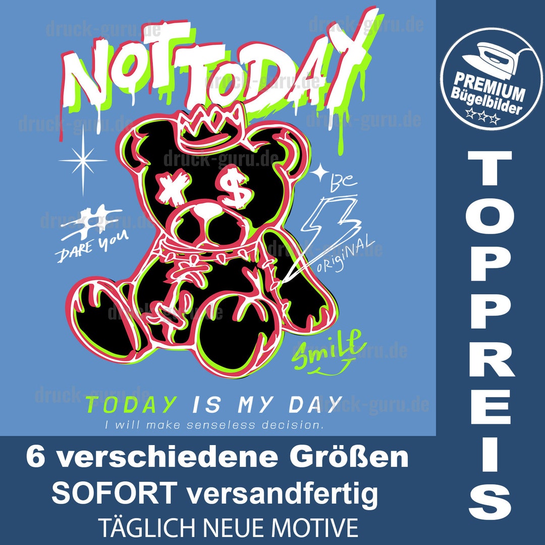 Iron-on Picture "teddy Not Today" - Teddy Bear - Kindergarten - Etsy