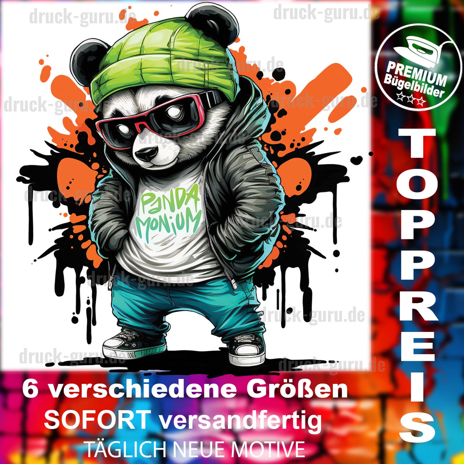 Iron-on Picture "graffiti Panda Momo" Graffiti Style - Etsy