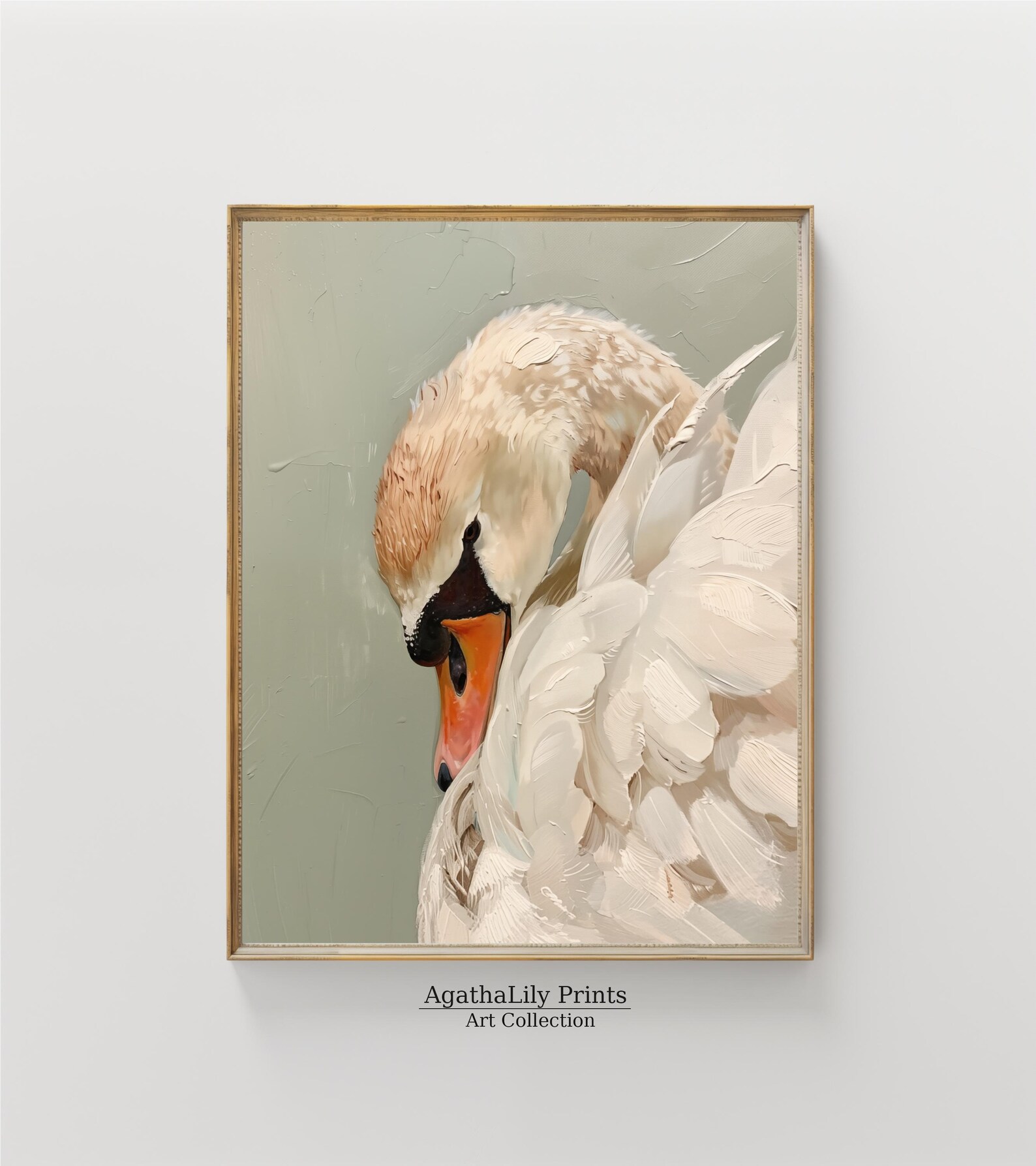 Vintage Swan Oil Painting PRINTABLE Green, White and Orange Tones Cabin ...