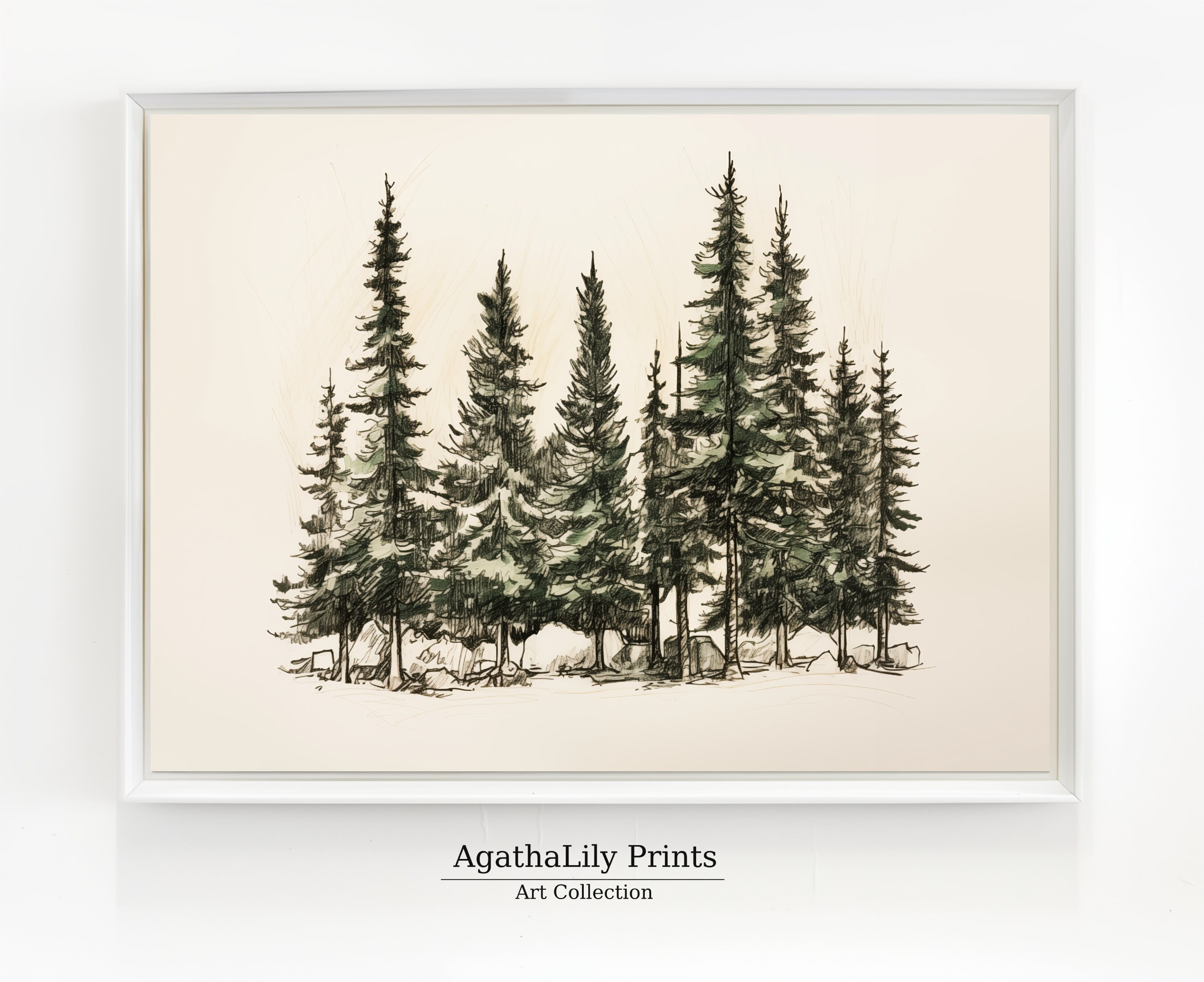 PRINTABLE Fall Pine Trees Sketch Neutral French Country Art Print ...