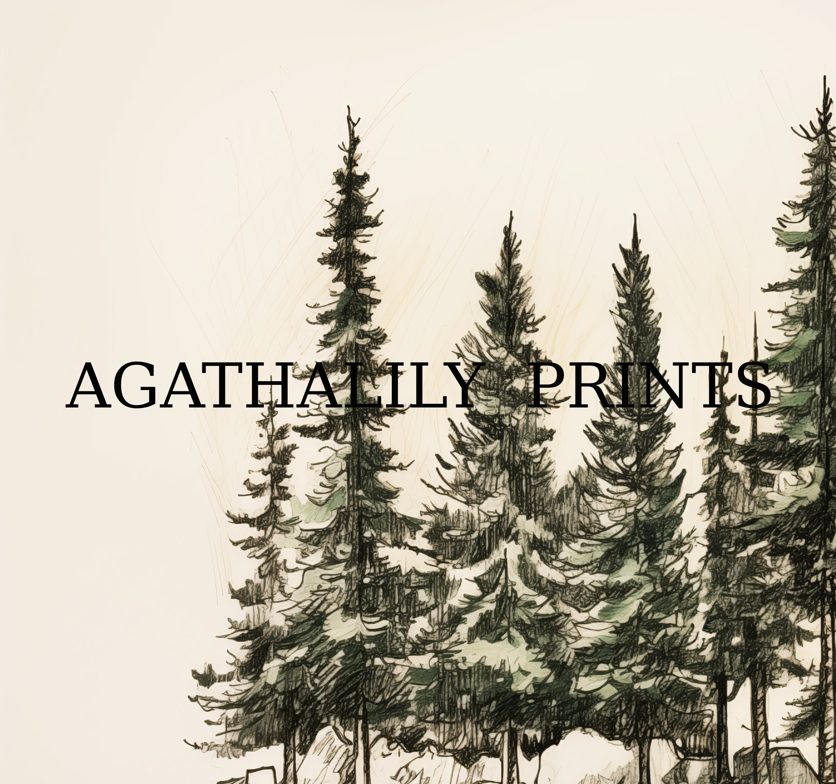 PRINTABLE Fall Pine Trees Sketch Neutral French Country Art Print ...