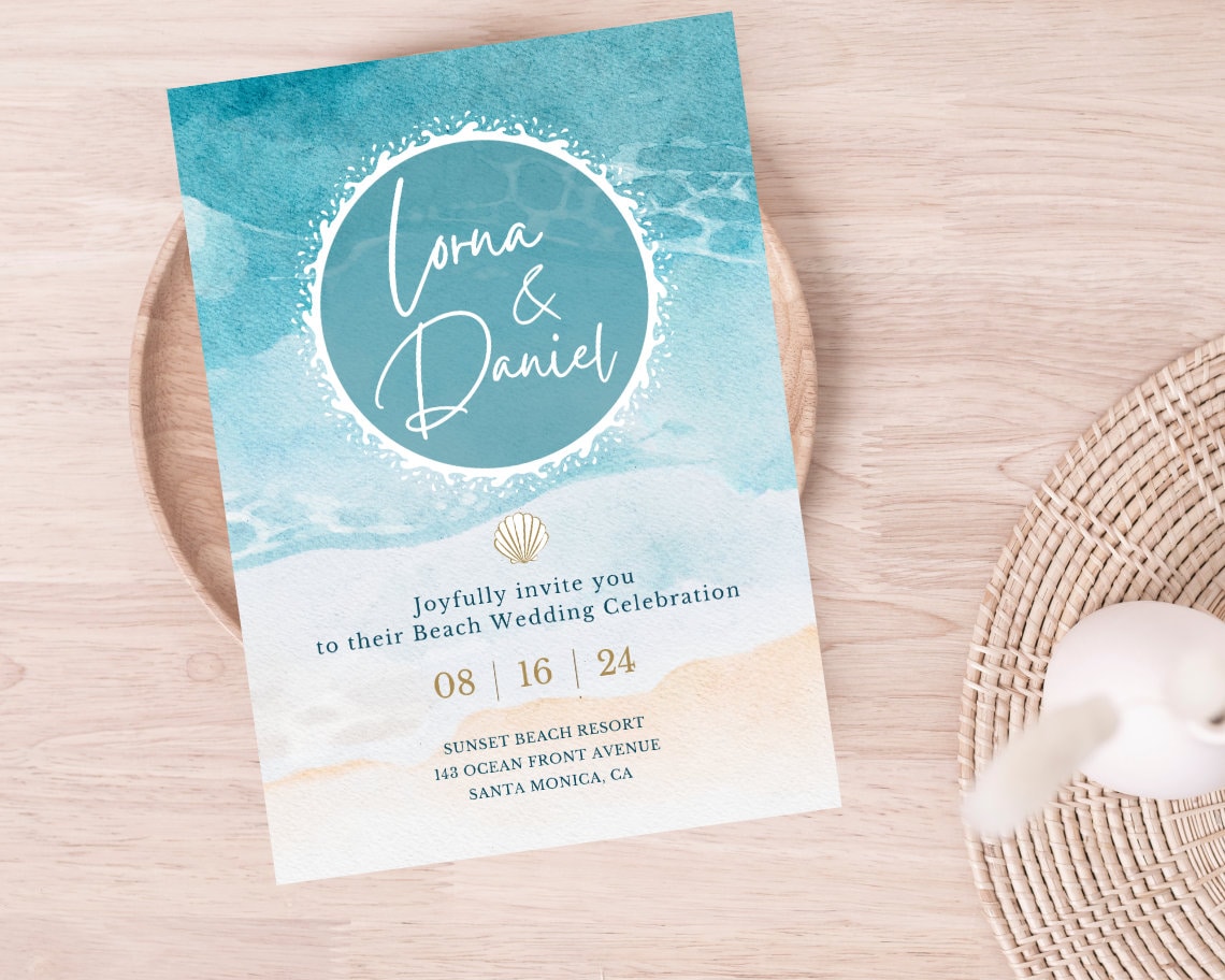 Personalized Beach Wedding Invitation Printable, Printable Beach ...