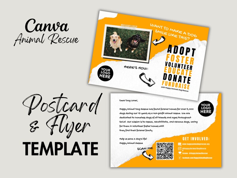 Editable Postcard & Flyer Template for Canva Non-profits Dog Rescues ...