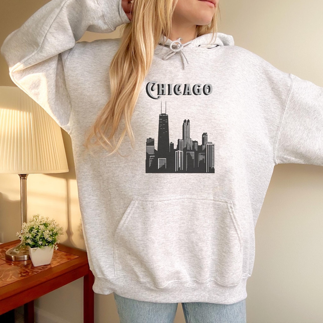 Chicago Skyline Monochrome Hoodie, Urban Cityscape Pullover, Unisex ...