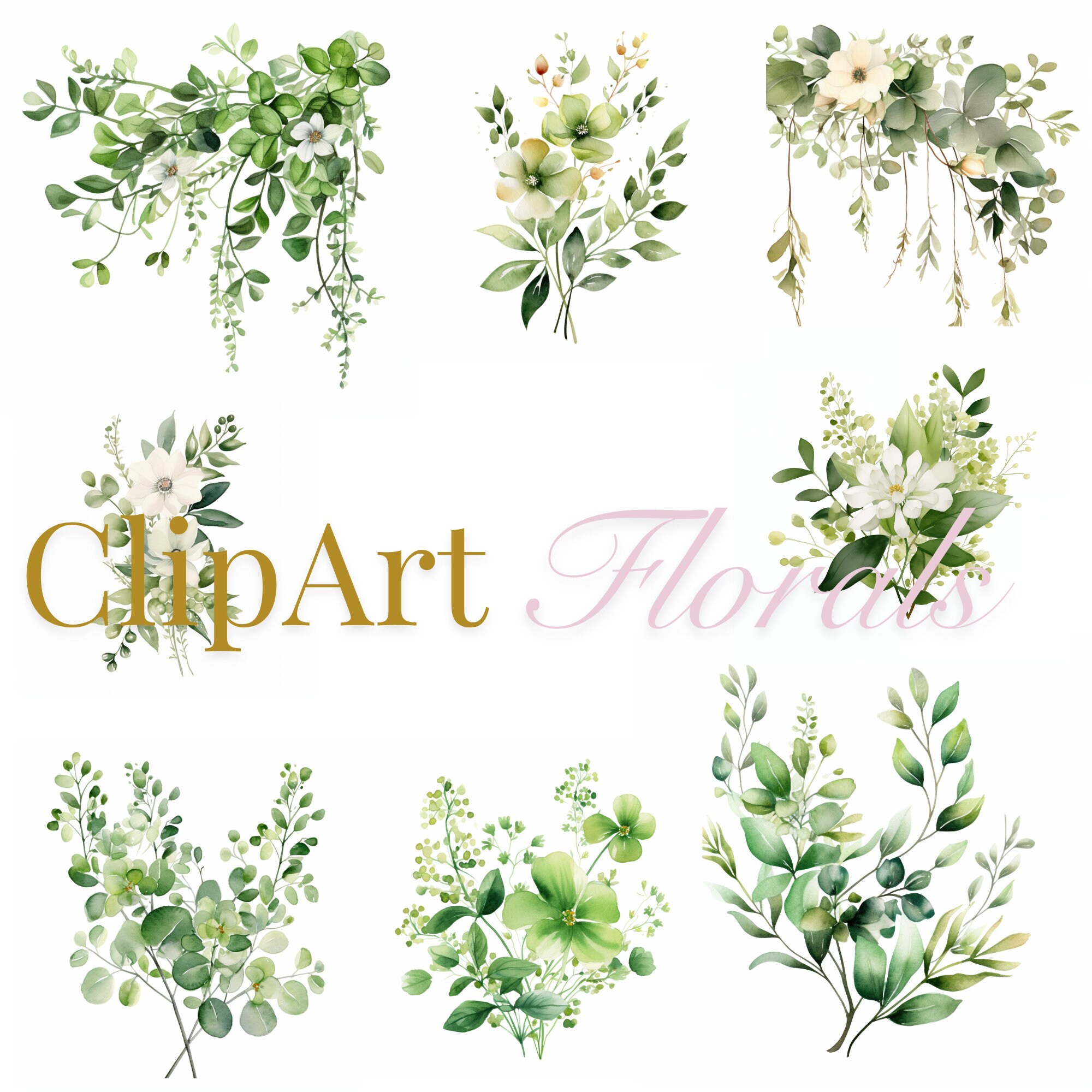 Greenery Illustrations Pack - Lush Botanical Clipart, Watercolor ...