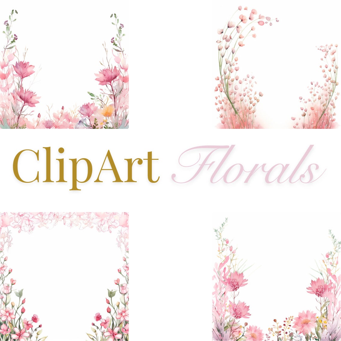 Watercolor Pale Pink Floral Clipart, Floral Clipart, Pink Flowers, Pink ...