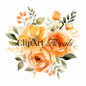 Beautiful Orange Watercolor Floral Clipart Set - for Wedding Cards ...