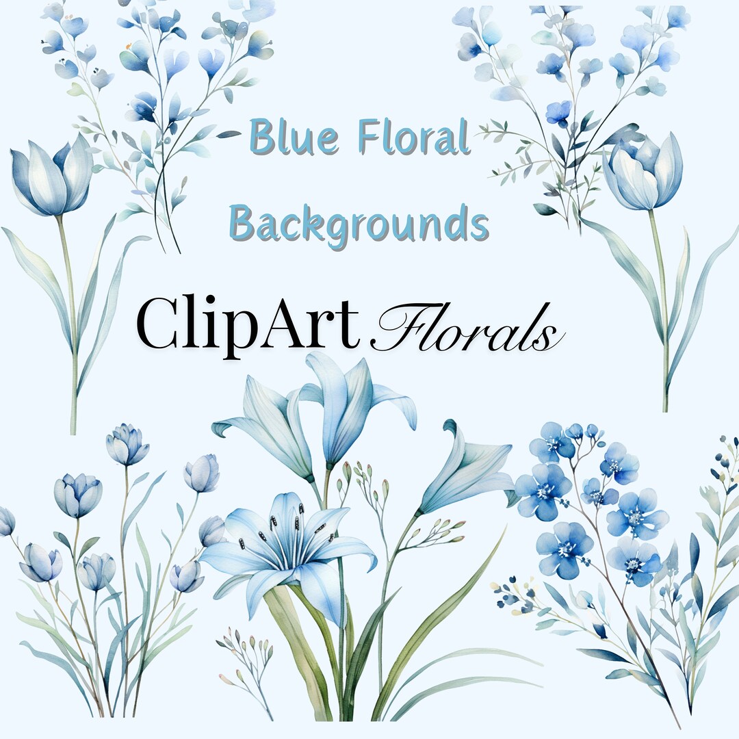 Elegant Blue Wedding Clipart Set - Floral Design Elements for ...