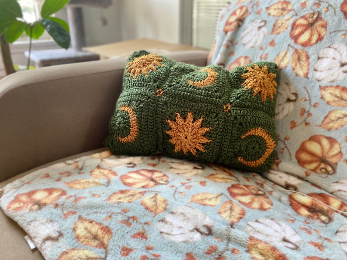 Sun and Moon Celestial Crochet Pillow Pattern – Mustard Yellow and ...