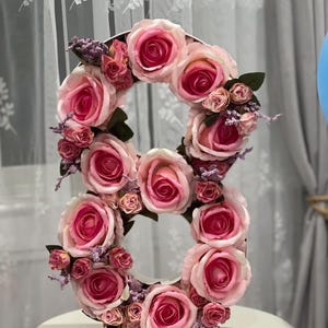 Birthday Sign Decor Pink Flower Number 8 Decoration Custom Floral ...